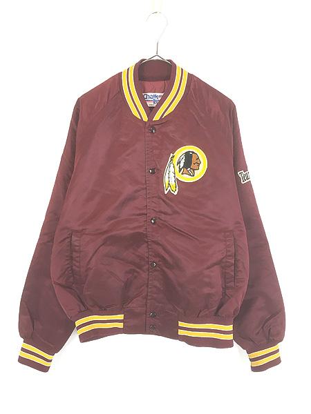 古着 90s USA製 NFL Washington Redskins レッドスキンズ 光沢 サテン スタジャン ジャケット M