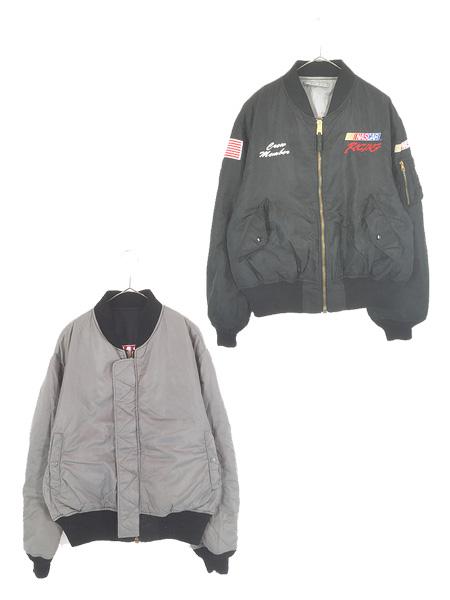 古着 90s NASCAR 刺しゅう MA-1 ミリタリー タイプ ナイロン リバーシブル フライト ジャケット M