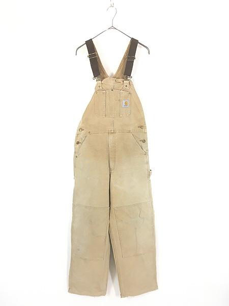 古着 80s- Carhartt BRN フェード ブラウン ダック Wニー ワーク オーバーオール W34 L29