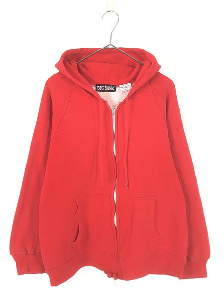 古着 70s ルーマニア製 BIG YANK 無地 ソリッド 裏サーマル ダブルフェイス スウェット ジップ パーカー レッド M