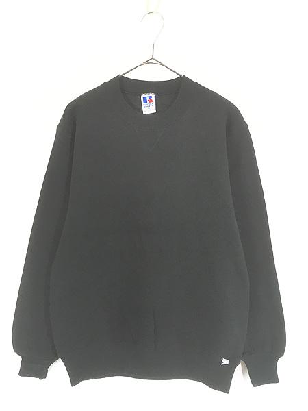 古着 90s USA製 Russell 無地 プレーン 前V セットイン スウェット トレーナー ブラック M ミント!!