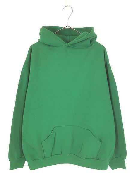 古着 80s USA製 Russell 無地 プレーン セットイン スウェット パーカー グリーン XL