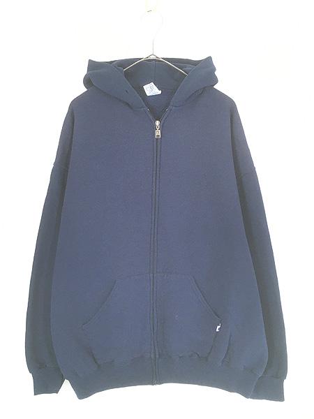 古着 90s Russell ネイビー 2tone カラー セットイン スウェット ジップ パーカー XL