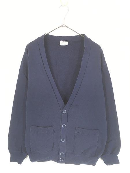古着 90s USA製 SWEATSHIRT 無地 プレーン パチポケ オールド スウェット カーディガン ネイビー M