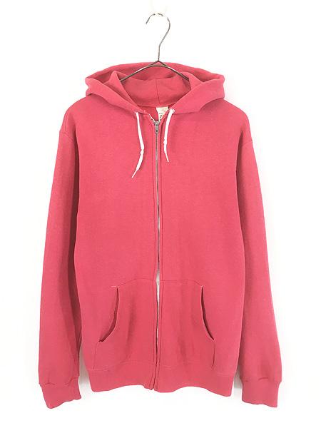 古着 80s USA製 無地 ソリッド プレーン スウェット ジップ パーカー ピンク M