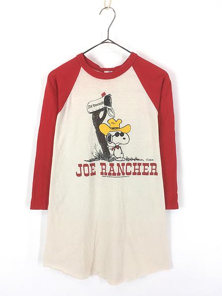 古着 70-80s USA製 Snoopy スヌーピー ロデオ ラグラン 7分袖 Tシャツ M