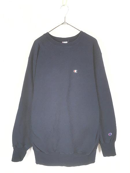 古着 90s Champion Reverse Weave ワンポイント リバース スウェット ネイビー XXL