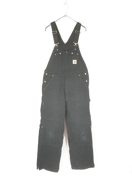 古着 10s USA製 Carhartt 防寒 パデット ブラック ダック Wニー ワーク オーバーオール W37 L30