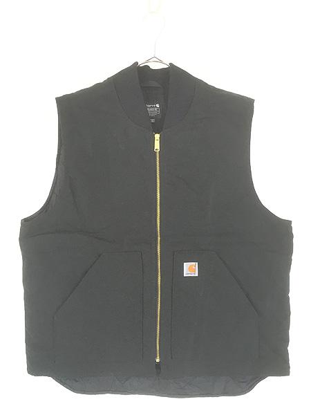 古着 Carhartt ブラック ダック 首リブ パデット ベスト XL