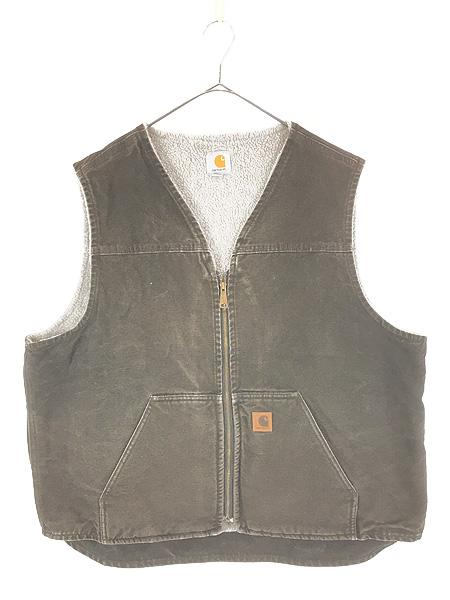 古着 10s Carhartt 裏ボア ダークブラウン ダック Vネック ベスト XXL Tall