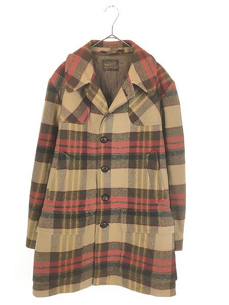 古着 60s Pendleton 好配色 ブラウン チェック メルトン ウール コート 42位