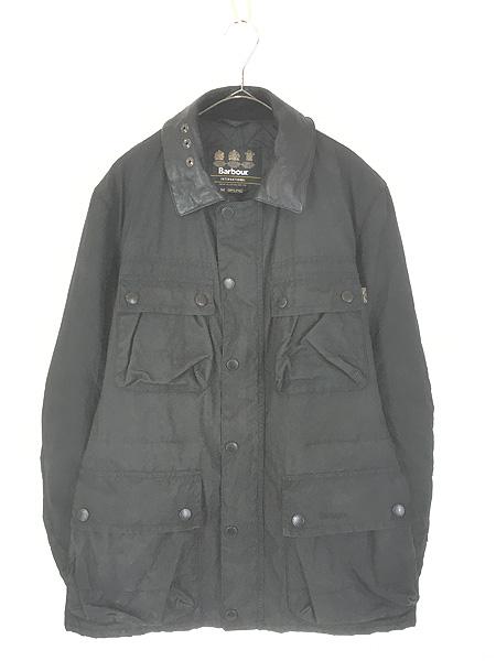古着 Barbour International 「Surtees」 レザー襟 パデッド オイルド ワックス ジャケット コート ブラック M