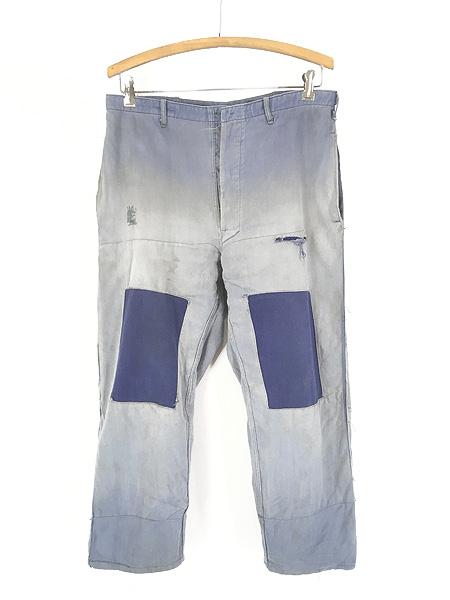 古着 60-70s サイドアジャスター リペア & フェード ユーロ コットンサテン ワーク パンツ ストレート 44