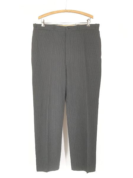 古着 50s ブラック × グレー × ホワイト ストライプ ギャバジン ウール スラックス パンツ ストレート W36 L31