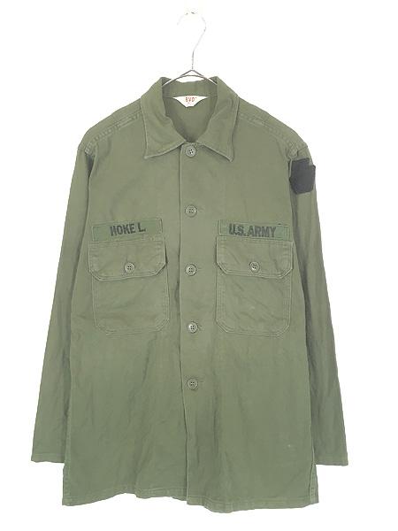 古着 60s 米軍 US ARMY × B.V.D. 「筒袖 3rd」 100% コットン サテン ミリタリー ユーティリティー シャツ S