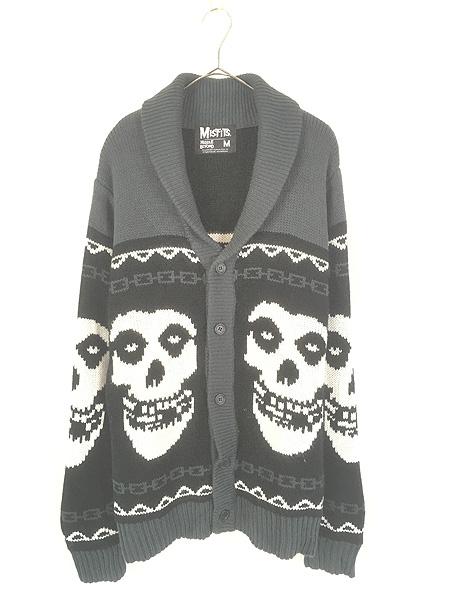 古着 Middle of Beyond × MISFITS クリムゾン ゴースト ホラー パンク ロック バンド カウチン ニット カーディガン M