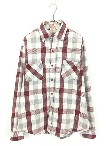 古着 70s USA製 BIG MAC ワイン × グレー × ホワイト ブロック チェック ヘビー フランネル シャツ ヘビネル M