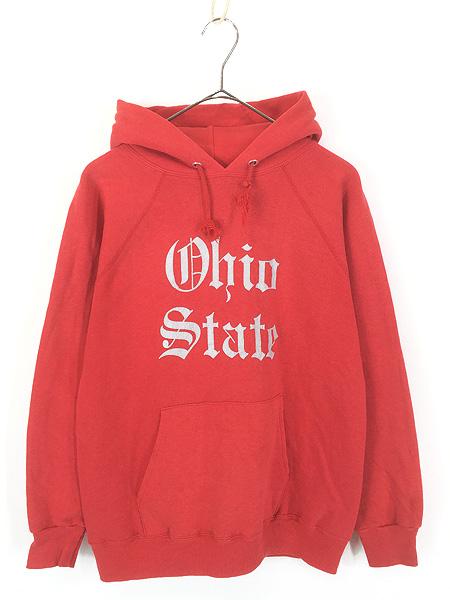 古着 80s USA製 Champion 「Ohio State」 オールドイングリッシュ カレッジ ラグラン スウェット パーカー M