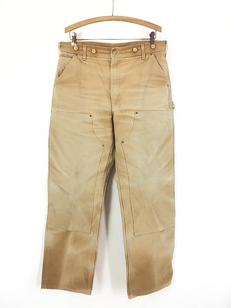 古着 USA製 Carhartt BRN フェード ブラウン ダック Wニー ワーク ペインター パンツ W35 L31
