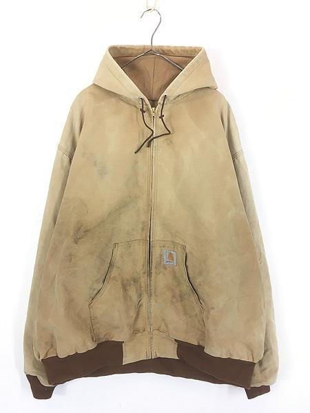 古着 80-90s Carhartt 裏地 メッシュ ブラウン ダック アクティブ パーカー ジャケット XL位