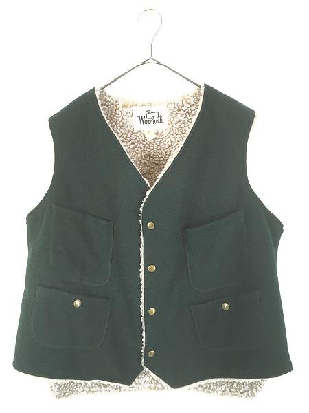 古着 70s USA製 WoolRich ボア フリース ライナー 無地 ソリッド メルトン ウール ビーチ ベスト L