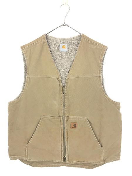 古着 10s Carhartt 裏ボア FRB フロンティア ブラウン ダック Vネック ベスト XL