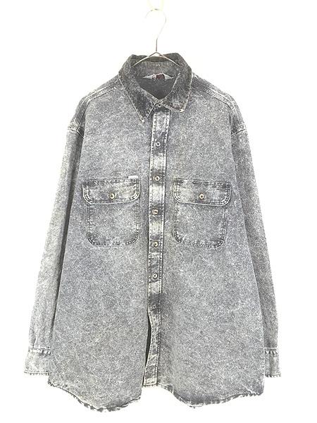 古着 80s- Carhartt 襟コーデュロイ ケミカル ブリーチ グレー ダック ワーク シャツ L位