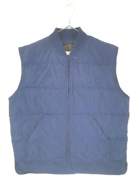 古着 80s Eddie Bauer 軽量 ナイロン シェル ボリューム ダウン ベスト ネイビー L