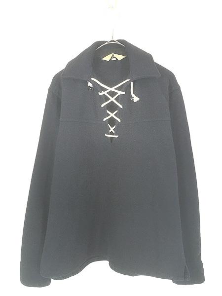 古着 70s WoolRich レースアップ ウール プルオーバー シャツ M