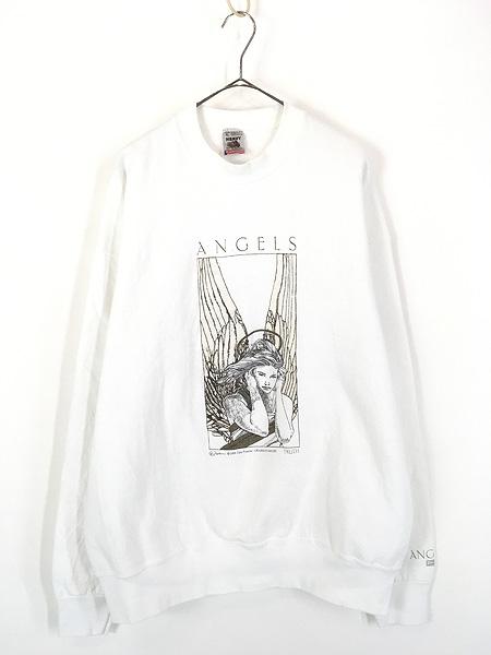 古着 90s USA製 Gary Frontier 「ANGELS」 天使 エンジェル ラメ アート スウェット トレーナー XL