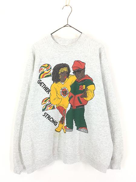 古着 90s USA製 2B 「2 Gether 2 Strong」 ブラック カルチャー ラップ スウェット トレーナー XL