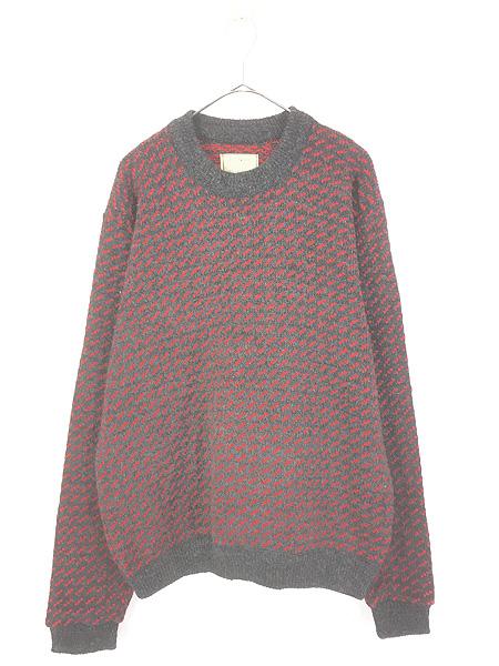 古着 80s ノルウェー製 LL Bean バーズアイ ヘビー ウール ニット セーター レッド L