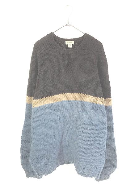 古着 00s J Crew 3カラー ヘビー ローゲージ ウール ハンド ニット セーター XL