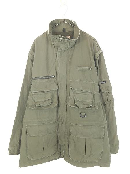 古着 90s WoolRich 比翼 コットン キャンバス ハンティング ギミック ジャケット & ベスト 2way XL