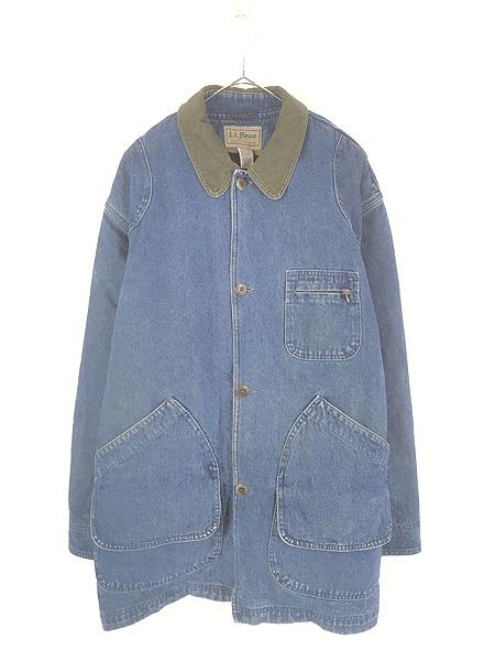 古着 00s LL Bean 名作 ブルー デニム ハンティング カバーオール ジャケット ライナー完備 L-R