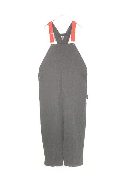 古着 80s USA製 WoolRich ウィンドウ ペン チェック 防寒 メルトン ウール オーバーオール L