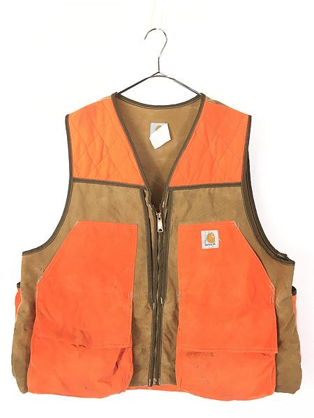 古着 90s Carhartt ネオン キルティング ブラウン ダック ハンティング ベスト XL位 古着