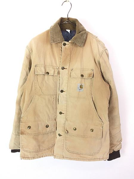 古着 70s Carhartt 裏地 ストライプ ブランケット フェード ブラウン ダック 6ポケット ハンティング ジャケット M位 古着