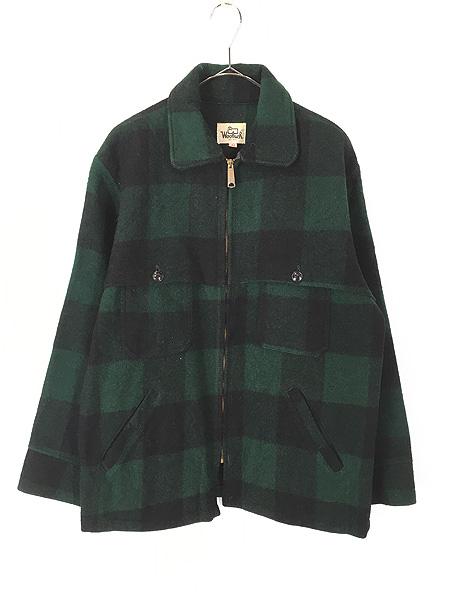 古着 70s WoolRich グリーン ブロック チェック ヘビー ウール マッキーノ ハンティング ジャケット 42