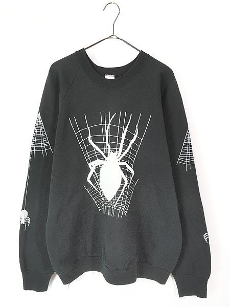 古着 90s USA製 クモの巣 スパイダー ウェブ 蓄光 マルチ スウェット トレーナー XL 古着