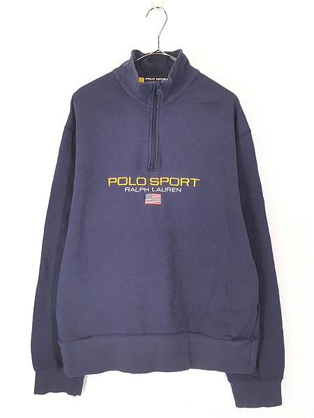 古着 90s POLO SPORT Ralph Lauren 星条旗 刺しゅう ハーフジップ ハイネック スウェット トレーナー XL 古着