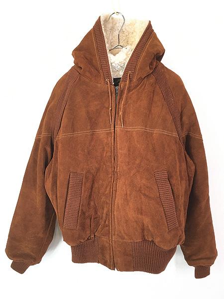 古着 70s USA製 Genuine Leather ボア ライナー フーデッド スエード レザー ジャケット パーカー 44