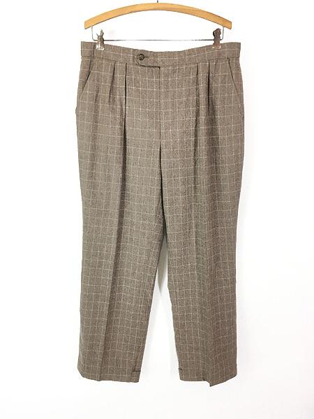 古着 60-70s 「Hand Needled」 手針 チェック フランネル ウール スラックス パンツ ストレート W34 L28