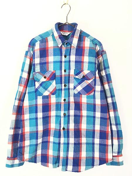古着 80s USA製 FIVE BROTHER パステル チェック ヘビー フランネル コットン シャツ ヘビネル L