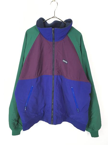 古着 90s LANDS' END 「Squall Jacket」 クレイジー パターン フリース ライナー パデッド シェルド スコール ジャケット XL位