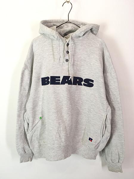 古着 90s USA製 Russell High Cotton NFL Chicago Bears ベアーズ ハーフボタン スウェット パーカー XL 古着