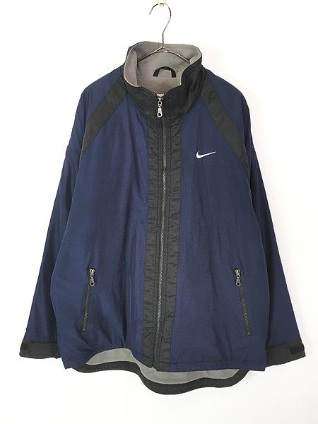 古着 90s NIKE 裏地 フリース スウォッシュ 刺しゅう ナイロン ジャケット M 古着