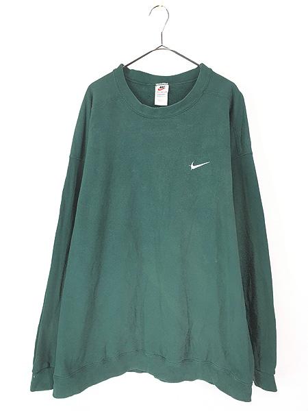 古着 90s USA製 NIKE スウォッシュ ワンポイント ソリッド スウェット トレーナー 緑 XXL 古着