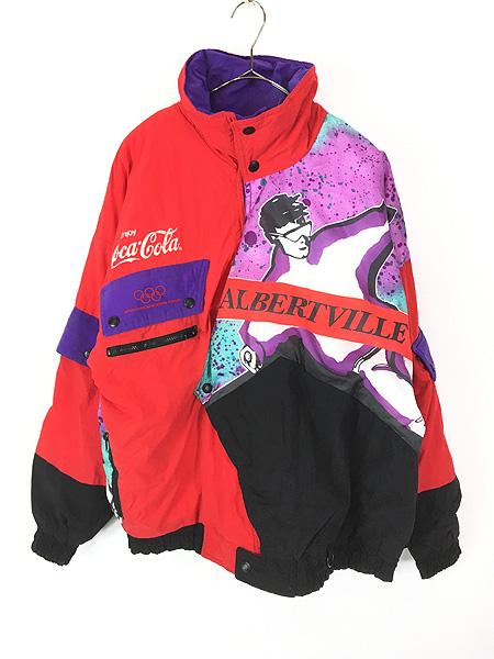 古着 90s Coca-Cola コーラ 企業 VILLE 92 五輪 オリンピック 総柄 パデット ナイロン ジャケット L 古着
