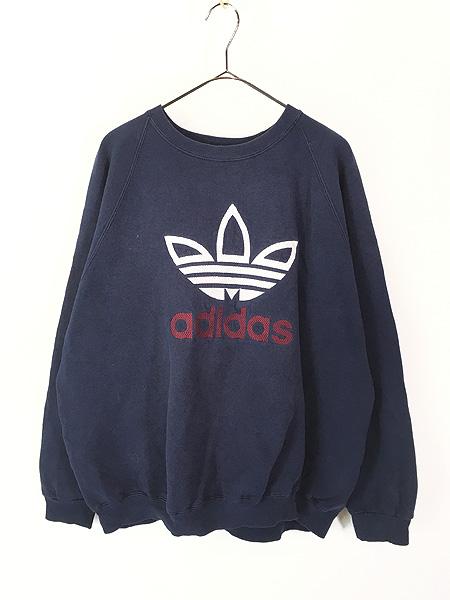 古着 90s USA製 adidas BIG トレフォイル 刺しゅう ラグラン スウェット トレーナー L 古着